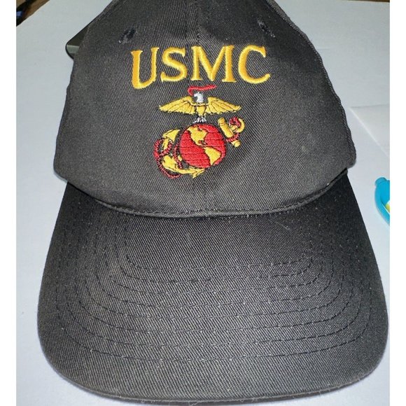 Accessories | Usmc Baseball Cap Black With Stitching In Yellow And Red ...